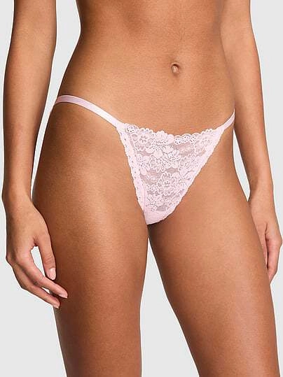 Pink Lace String Bikini Panty - Pink