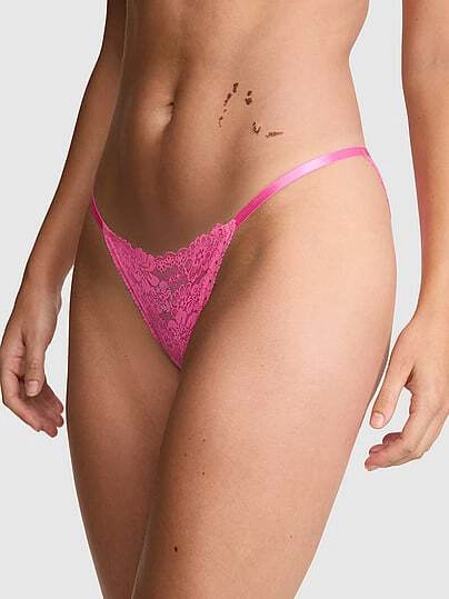 Pink Lace String Bikini Panty - Pink