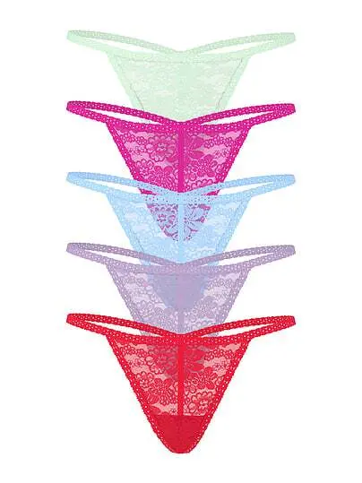 Pink 5-pack Wink™ Lace V-string Panties - Print