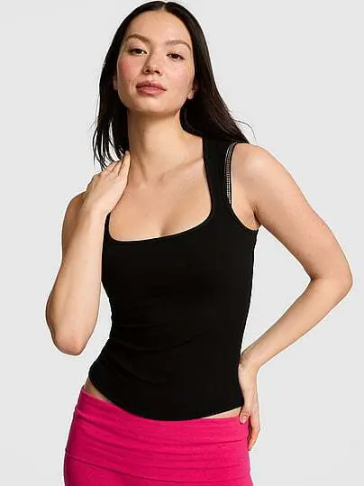 Pink All-day Soft Rib Square-neck Tank Top
