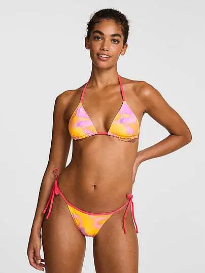 Pink Reversible Triangle String Bikini Top - Floral