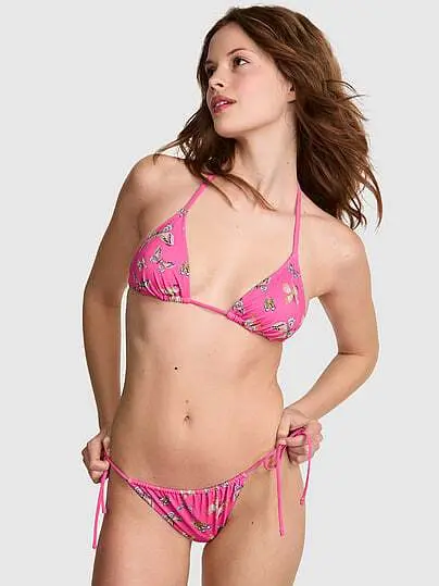 Pink Triangle String Bikini Top - Print