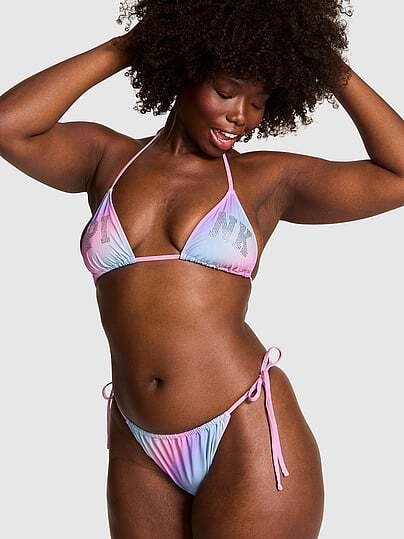Pink Triangle String Bikini Top - Print