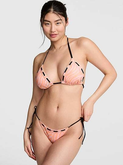 Pink Triangle String Bikini Top - Print