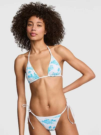 Pink Triangle String Bikini Top - Print