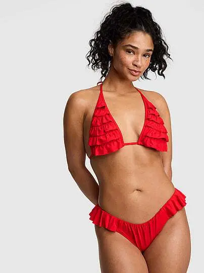 Pink Triangle String Bikini Top - Red