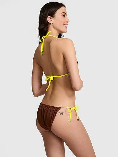 Pink Side-tie Cheeky Bikini Bottom - Brown