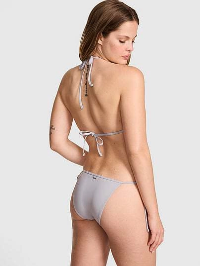 Pink Laced Side-tie Bikini Bottom - Purple
