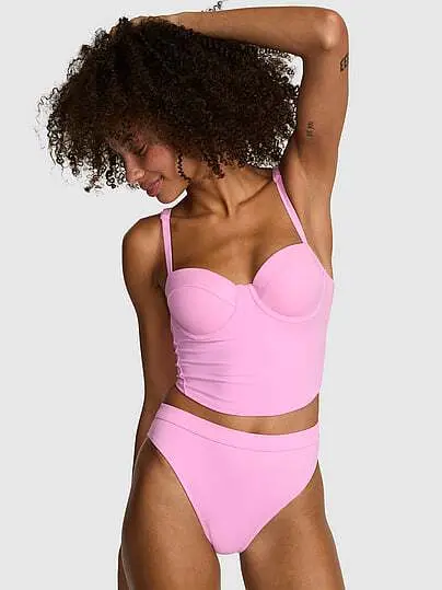 Pink Corset Buckle Bikini Top - Pink
