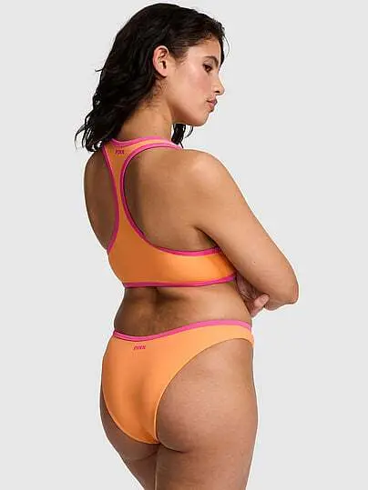 Pink Ruched Brazilian Bikini Bottom - Orange
