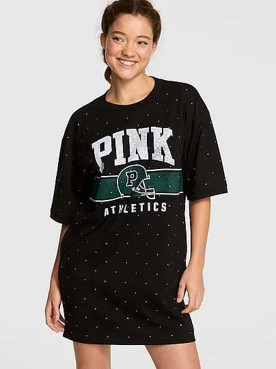 Pink Pima Cotton T-shirt Dress - Black