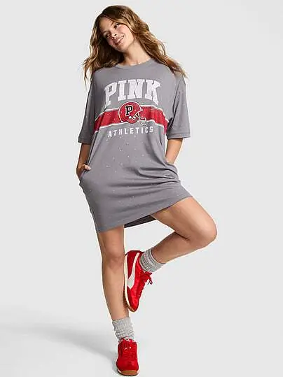 Pink Pima Cotton T-shirt Dress - Grey