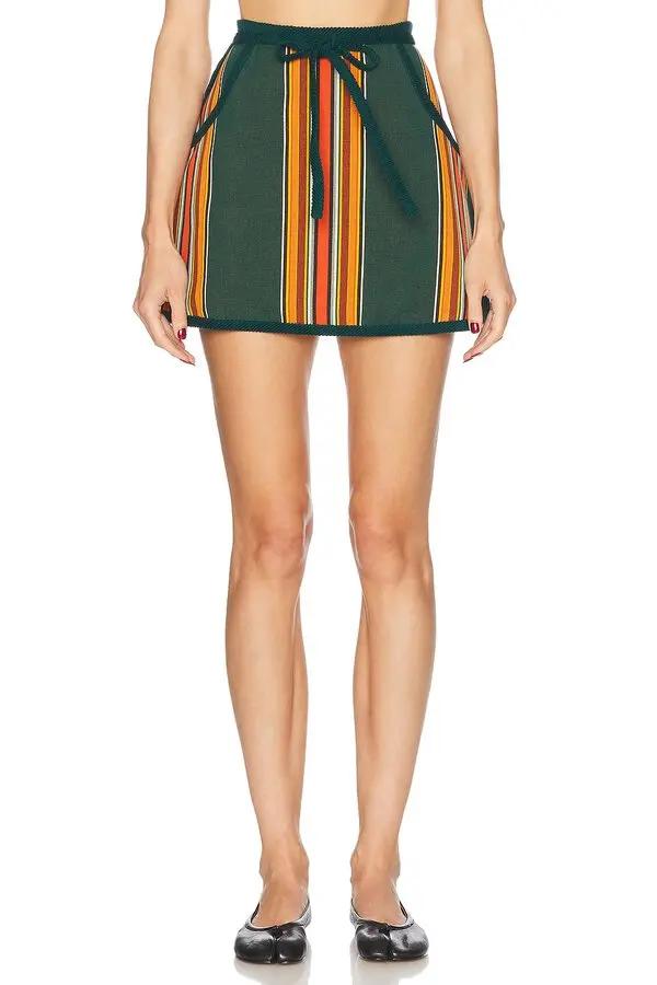 BODE Parakeet Stripe Skirt - Green Multi