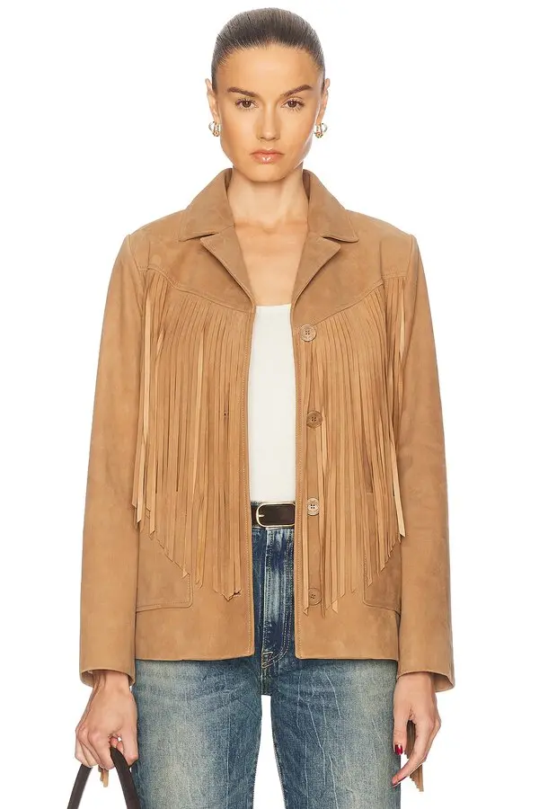 LoveShackFancy Geraline Leather Jacket - Camel