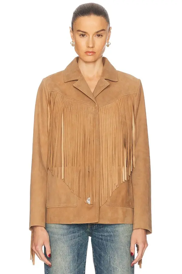 LoveShackFancy Geraline Leather Jacket - Camel