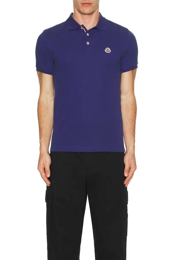 Moncler Short Sleeve Polo In Navy - Blue