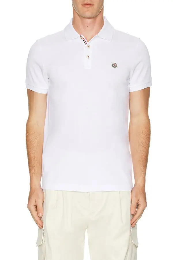 Moncler Short Sleeve Polo In Navy - White
