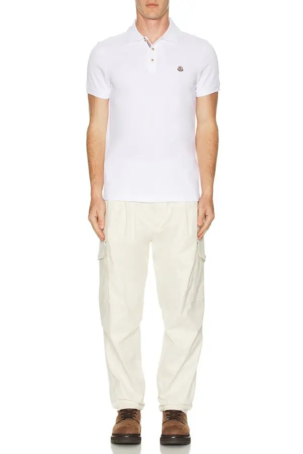 Moncler Short Sleeve Polo In Navy - White