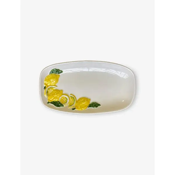 LES-OTTOMANS Lemon Collection Ceramic Tray 15cm - White And Yellow