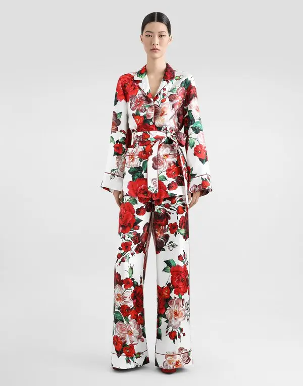 Dolce & Gabbana Long-sleeved Twill Pajama Shirt With Rose - Print