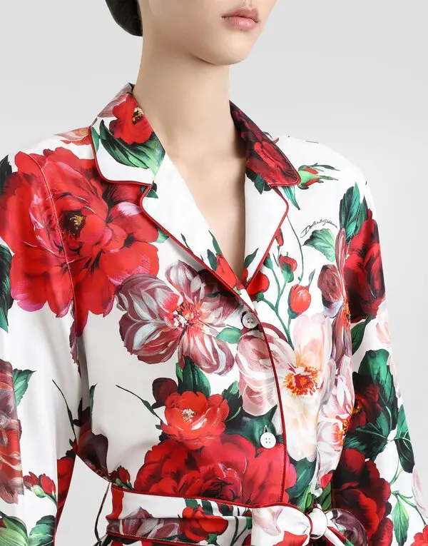 Dolce & Gabbana Long-sleeved Twill Pajama Shirt With Rose - Print