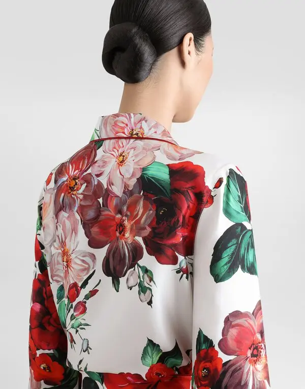Dolce & Gabbana Long-sleeved Twill Pajama Shirt With Rose - Print