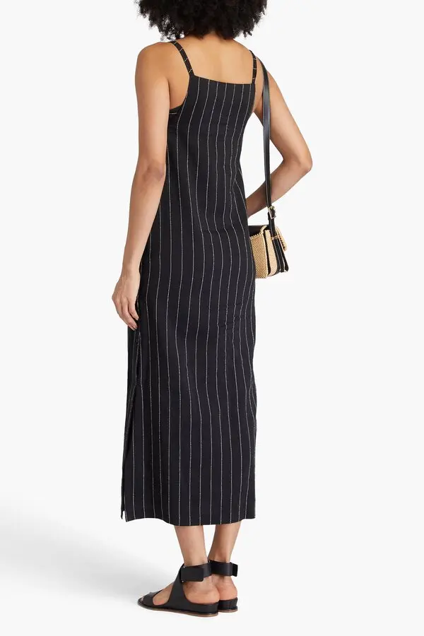 Loulou de Saison Loulou Studio Etta Striped Twill Midi Dress - Black
