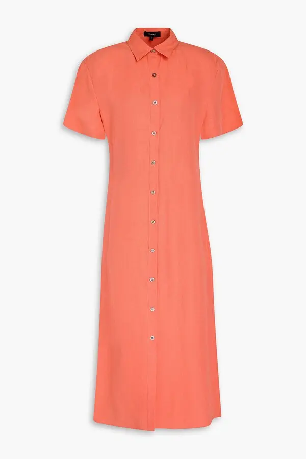 Theory Linen Midi Shirt Dress - Peach