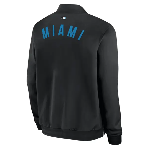 Nike Miami Marlins Authentic Collection Dugout Mlb Full-zip Bomber Jacket - Black