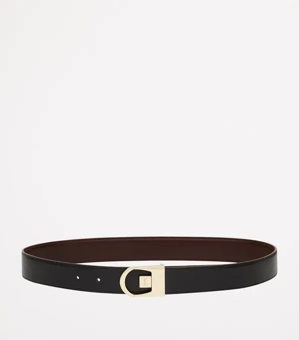 Saint Laurent Calfskin Reversible Belt With Engraved Monogram Buckle - Black