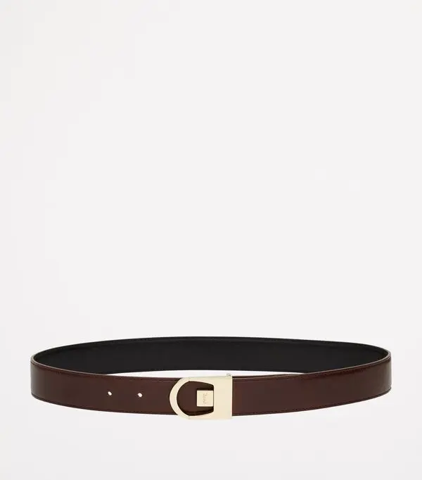 Saint Laurent Calfskin Reversible Belt With Engraved Monogram Buckle - Black