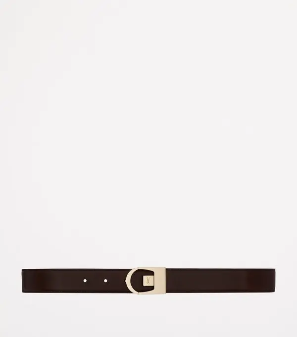 Saint Laurent Calfskin Reversible Belt With Engraved Monogram Buckle - Black