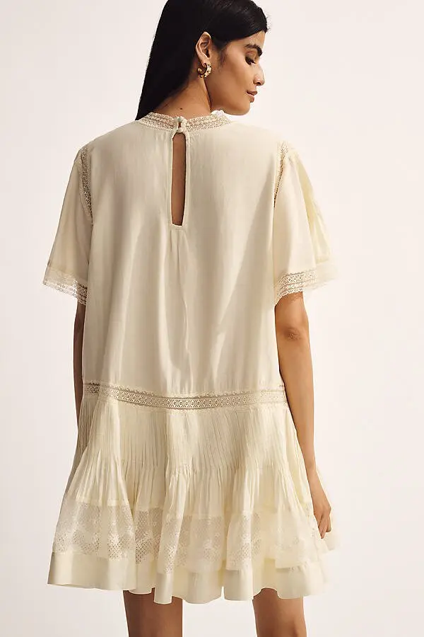 short sleeve v-neck pintuck swing tunic dress Short Sleeve V-neck Tunic Dress