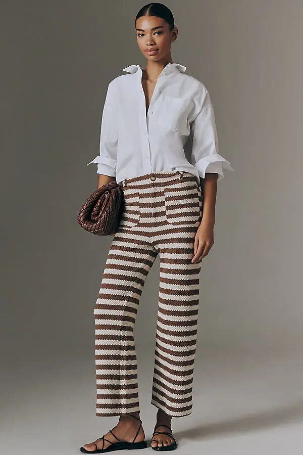 Maeve The Colette Striped Knit Crop Wide-leg Pants - Ivory/tan