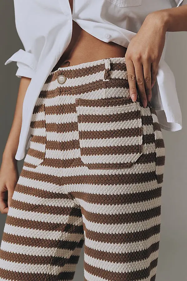 Maeve Colette Knit High-rise Wide-leg Cropped Pants - Ivory/tan