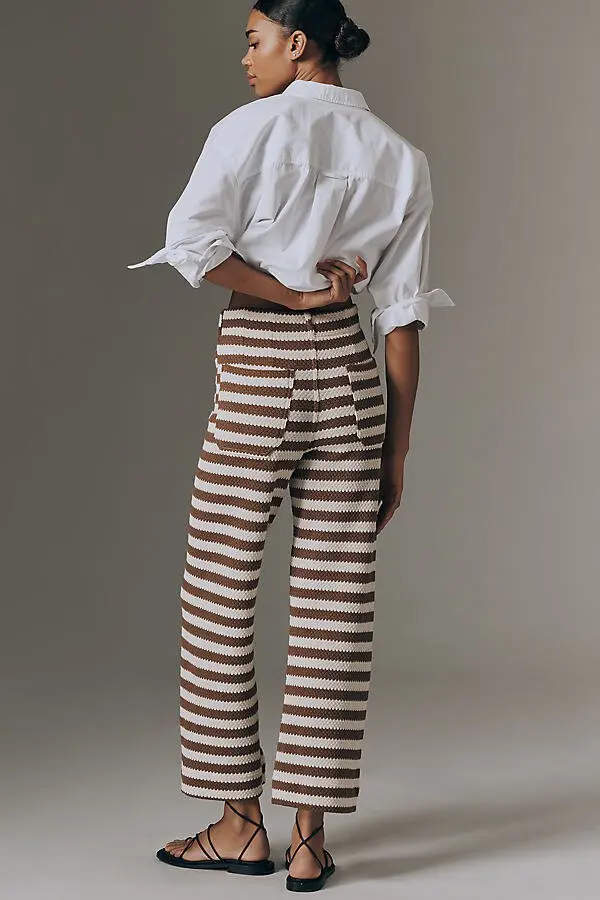 Maeve Colette Knit High-rise Wide-leg Cropped Pants - Ivory/tan