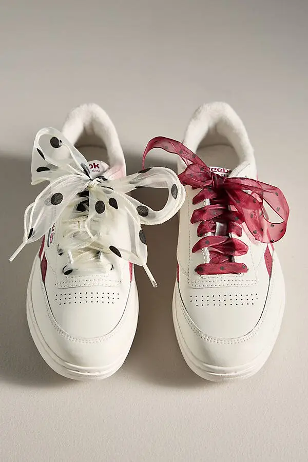 Anthropologie Organza Shoe Laces - Red/white Polka Dot