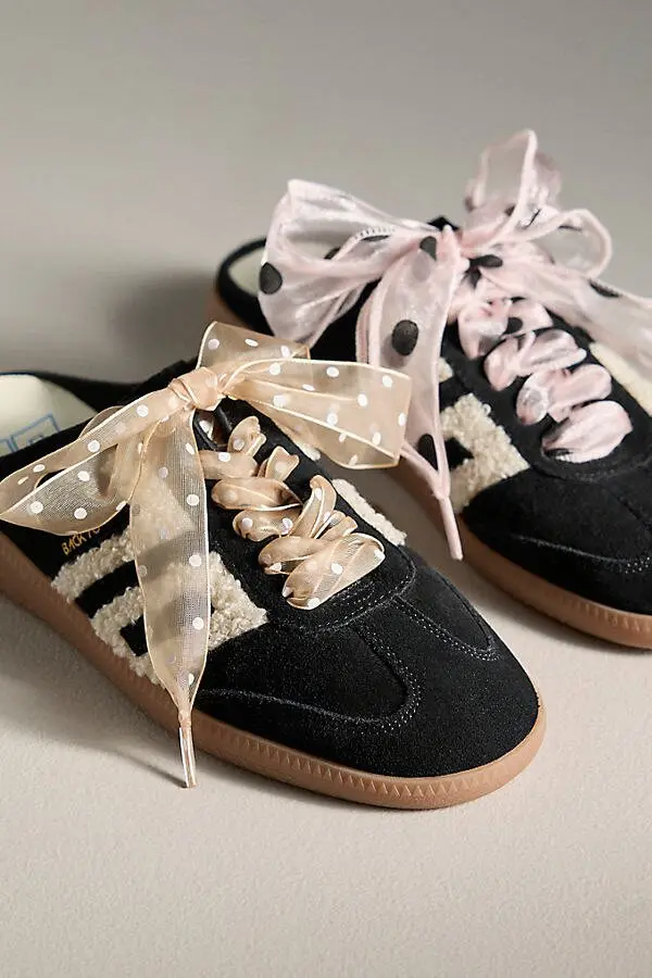 Anthropologie Organza Shoe Laces Set - Tan/pink Polka Dot