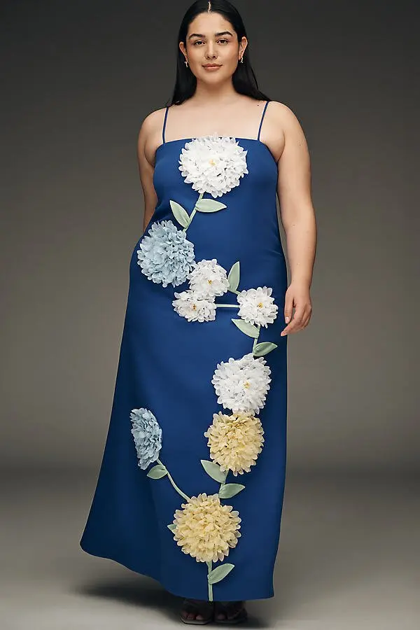 ELLIATT Floral Appliqué Maxi Dress - Cobalt Blue Multi