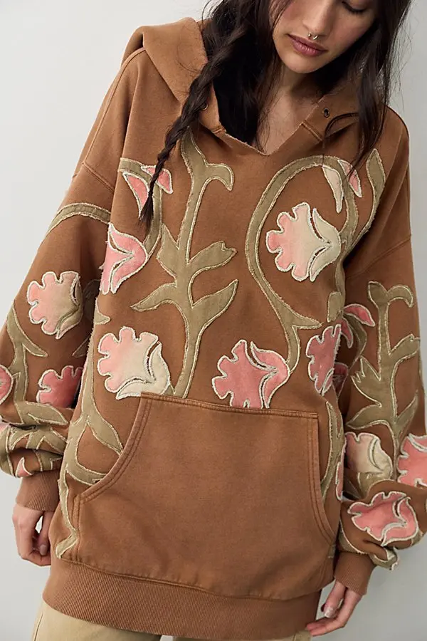 Free People Floral Hoodie - Brown Combo