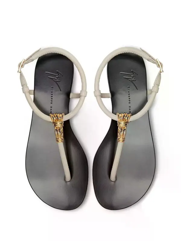 GIUSEPPE ZANOTTI Tie Flat Leather Sandals - White