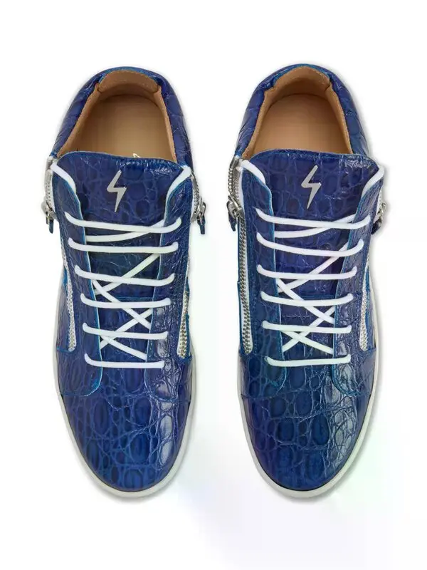 GIUSEPPE ZANOTTI Kriss Crocodile-effect Mid-top Sneakers - Blue