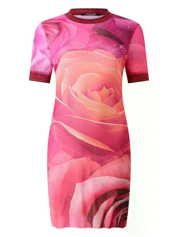 Roberto Cavalli Rose-print Mini Dress - Pink