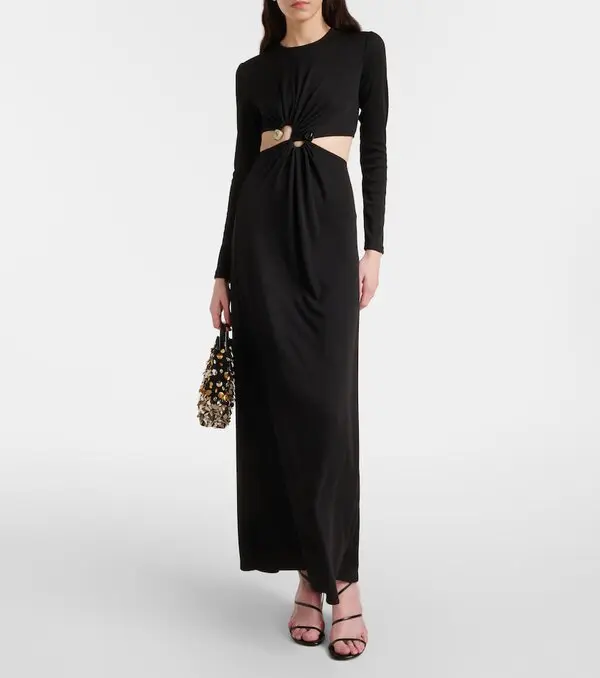 Christopher Esber Concave Cutout Embellished Ribbed-knit Maxi Dress - Black