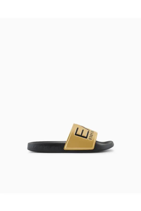 Emporio Armani Ea7 Slides With Oversized Logo - Gold