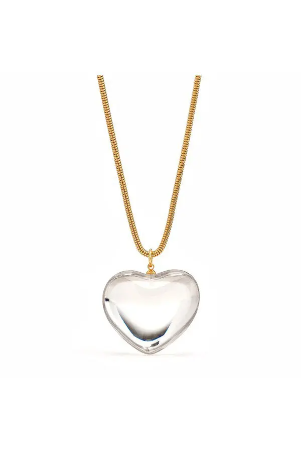 KENNETH JAY LANE Clear Puffed Heart Pendant Necklace - Gold
