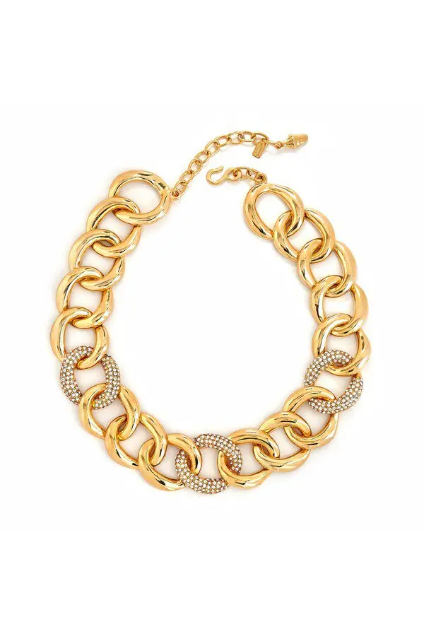 KENNETH JAY LANE Rhinestone Link Necklace - Gold