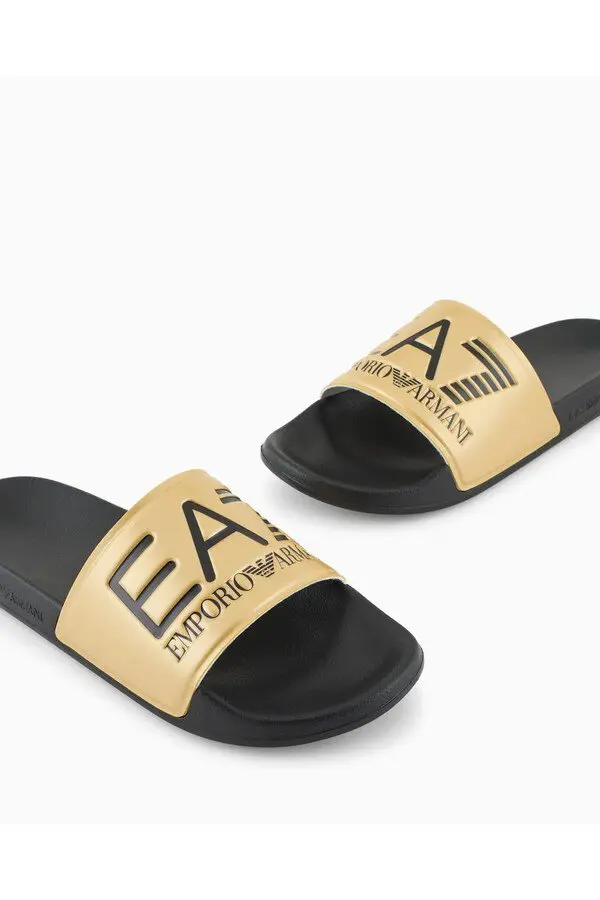 EA7 Slides With Oversized Logo - Gold