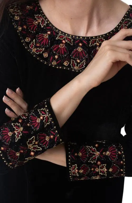 RAAS Arial Velvet Mini Dress Embroidered