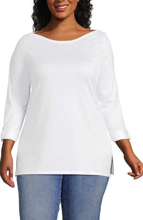 LANDS' END Supima Cotton Adjustable 3/4 Sleeve Boatneck Tunic - White